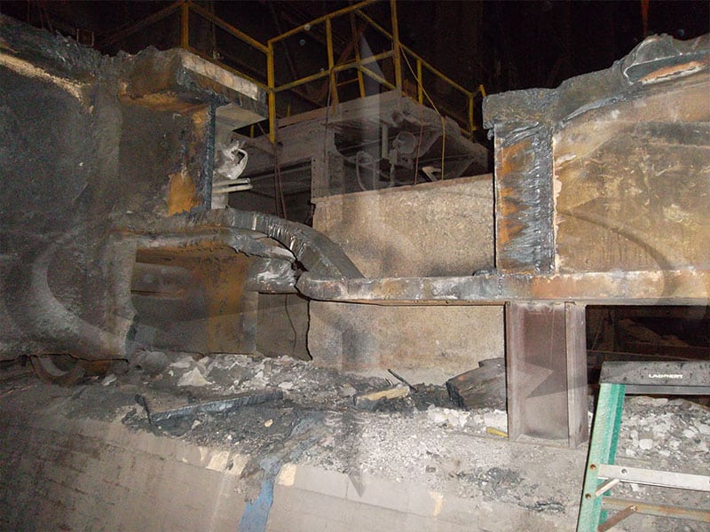 ladle-car-after-200-ton-blow-out - Engineered Lifting Systems